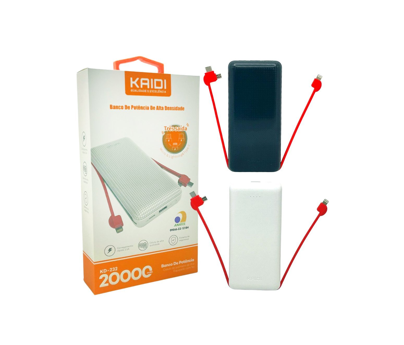 Carregador Power Bank KAIDI KD-232 Original 20000mah Portatil Com Cabo ...