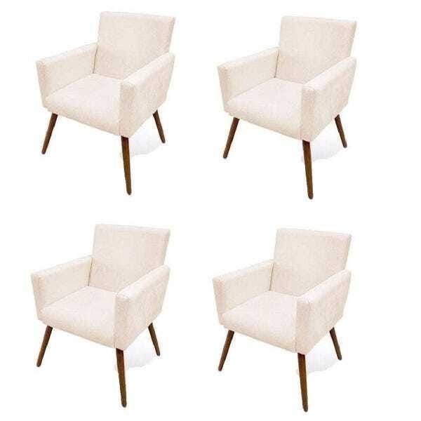 Kit 4 Poltrona Cadeira Decorativa Nina Suede Bege para Escritório Sala ...