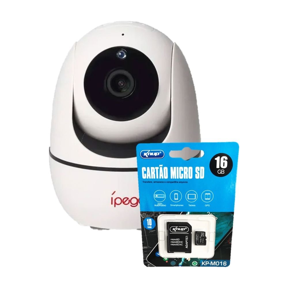 Kit Ípega Câmera IP Auto Tracking 1080p Infra + Cartão de Memória Micro ...