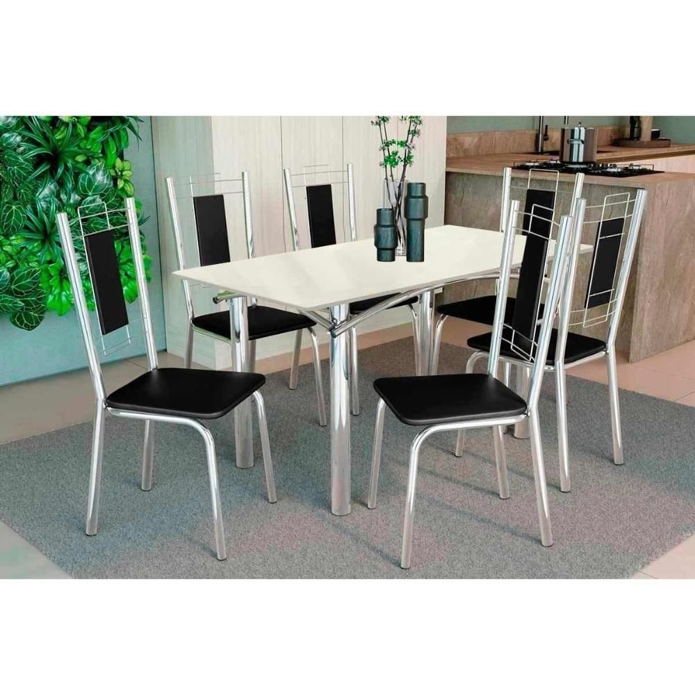 Sala de Jantar Completa Elba Tampo Madeirado C/ Vidro 120cm e 6 ...