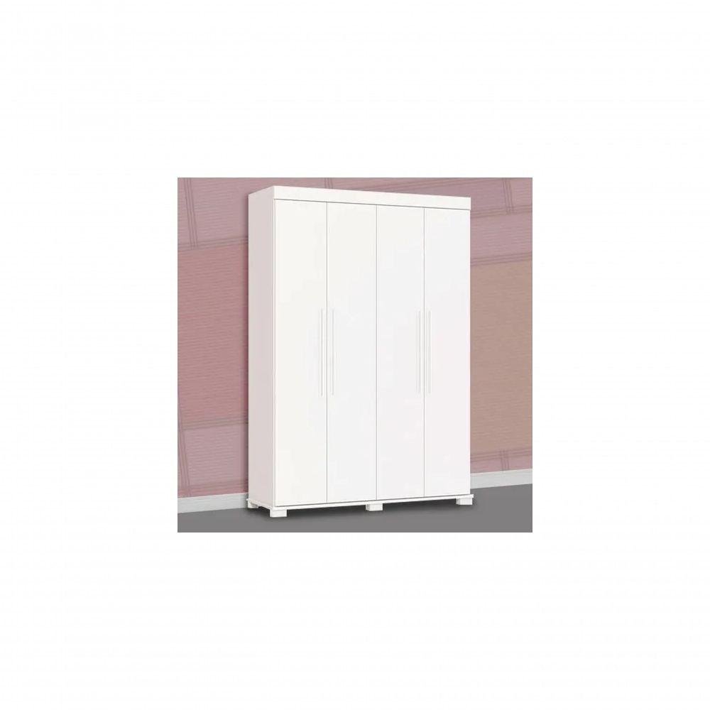 Guarda Roupa 4 Portas Solteiro Jaguar Corrediça Pés em Madeira Branco ...