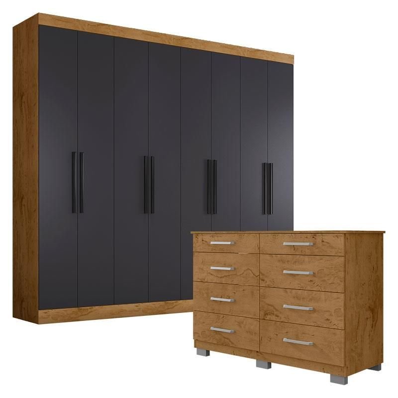 Guarda Roupa Casal Prime 1684 e Cômoda 8050 Freijó Carbono - Araplac ...