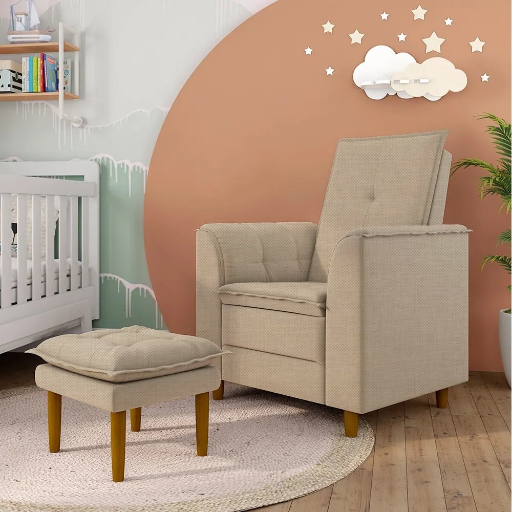 Poltrona de Amamentação Quarto Infantil com Puff Kate Pés Palito Linho ...