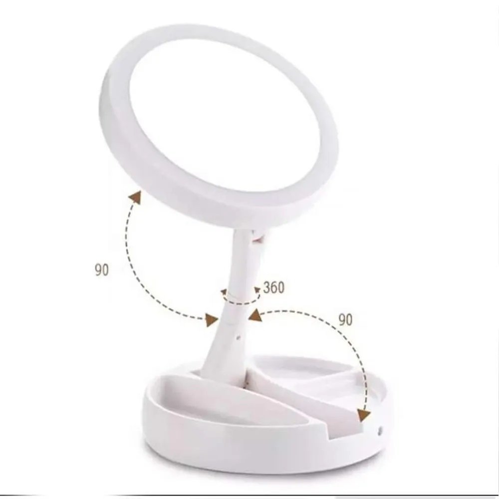 Espelho Luz Led Maquiagem 100 Und Articulado Portatil Flexivel dobravel aumenta 10x | MadeiraMadeira