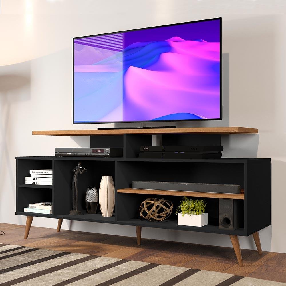 Rack para TV 65 Polegadas Preto Canela Viena Carmolar | MadeiraMadeira