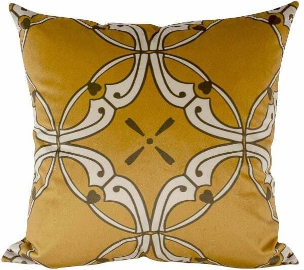 Almofada Arabesco Mostarda-45 x 45-Com Enchimento-Veludo | MadeiraMadeira