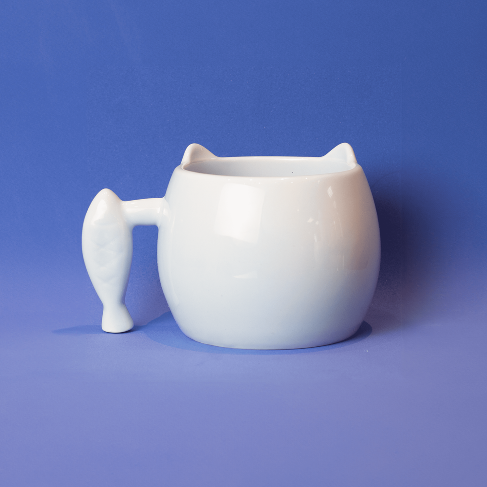 Caneca de Porcelana Cat Loves Fish - Azul | MadeiraMadeira
