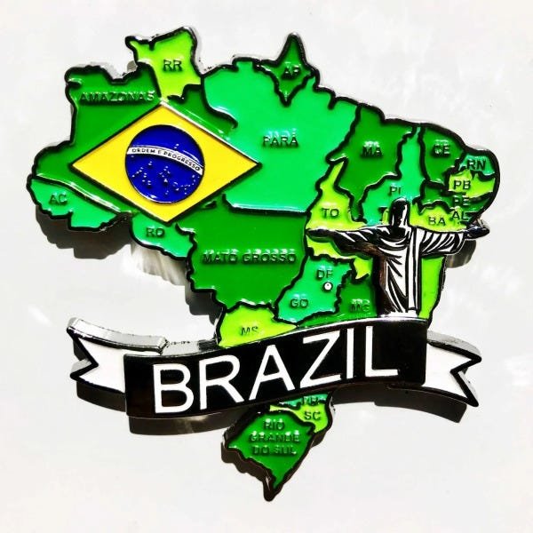 Imã Brasil com Mapa, Bandeira, Cidades e Símbolos - Imã de Geladeira ...