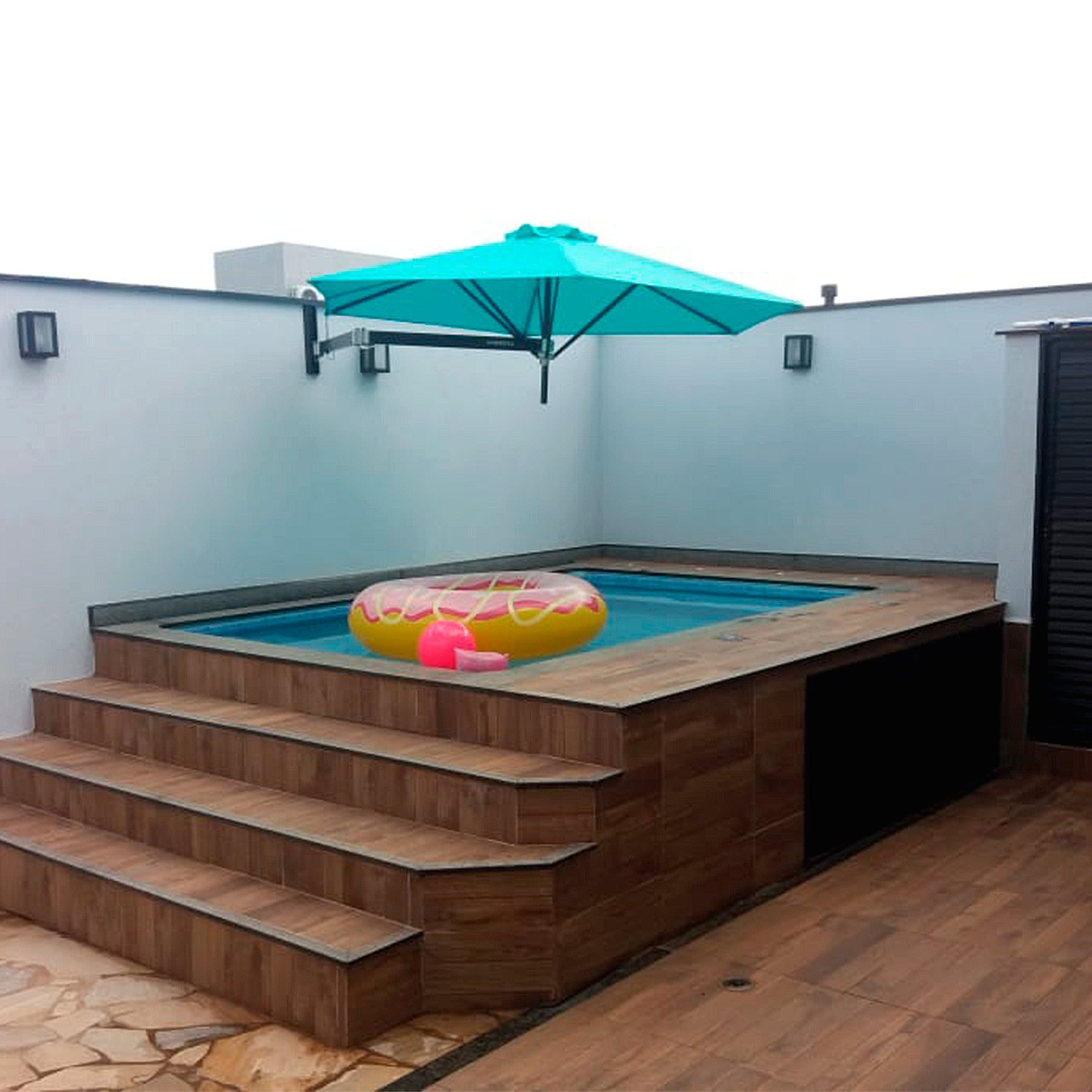 Ombrelone Guarda Sol Parede 2,4m Alumínio Preto Cobertura Uv:azul ...