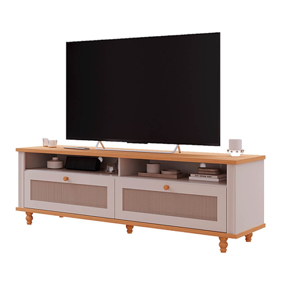 Rack Bancada para TV até 60 Polegadas 2 Gavetas Lavanda Permobili Off White Nature | MadeiraMadeira