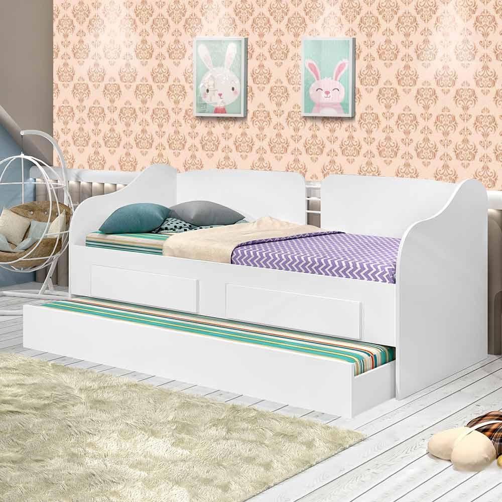 Bicama Solteiro Com Gavetas Branco Alice J&A | MadeiraMadeira