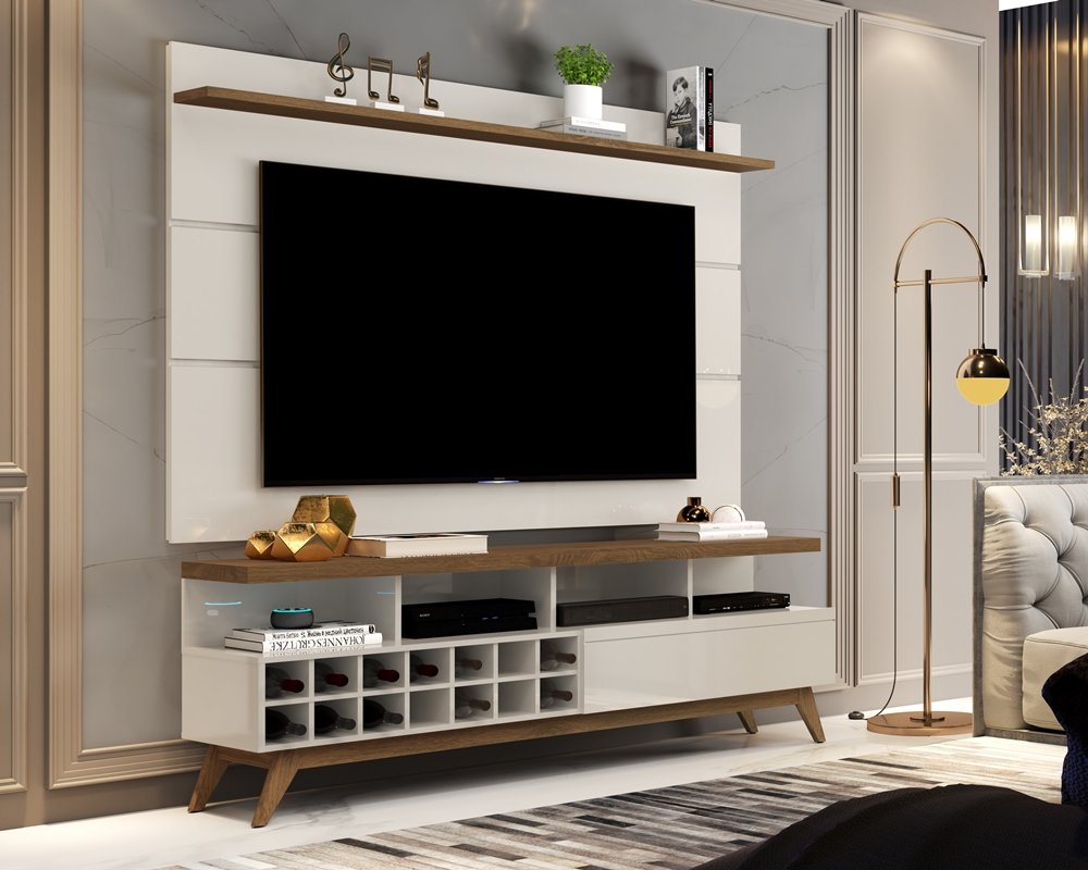 Rack+Painel Vivare 1,60 Wood Adega Giga - Off White/Freijó | MadeiraMadeira