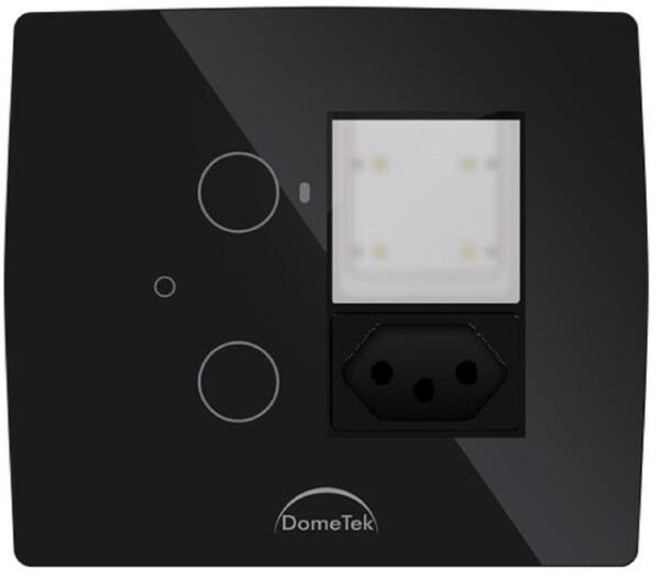 Interruptor Touch 2 Botões + Luz Emergência Led + Tomada Diamond Preto 4x4 Dometek | MadeiraMadeira