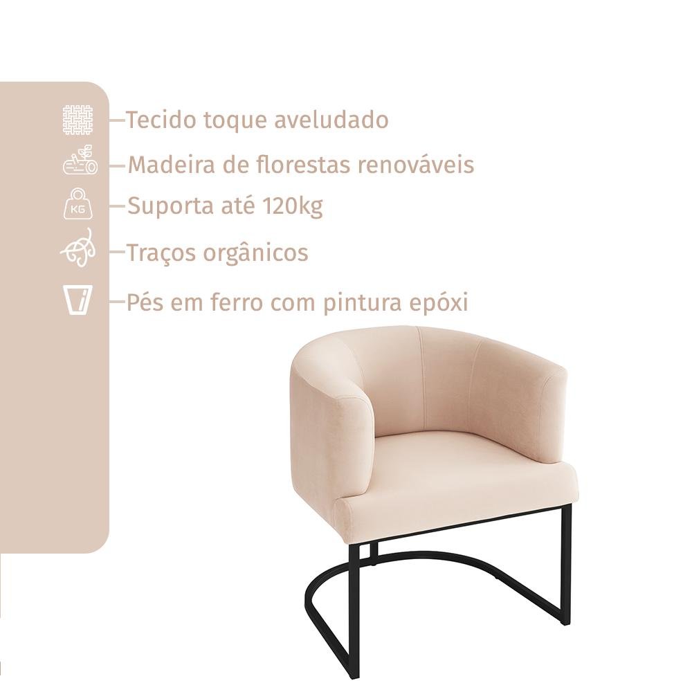 Poltrona Decorativa Arredondada Emi Base de Ferro Preto Fosco em Veludo ...