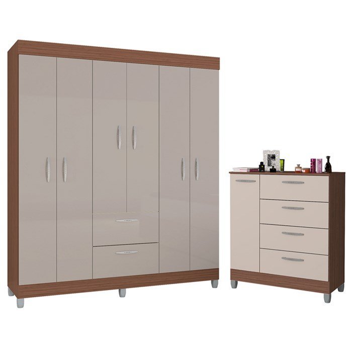 Guarda-Roupa Casal Toquio 915 e Comoda 866 Capuccino Off White Poq ...