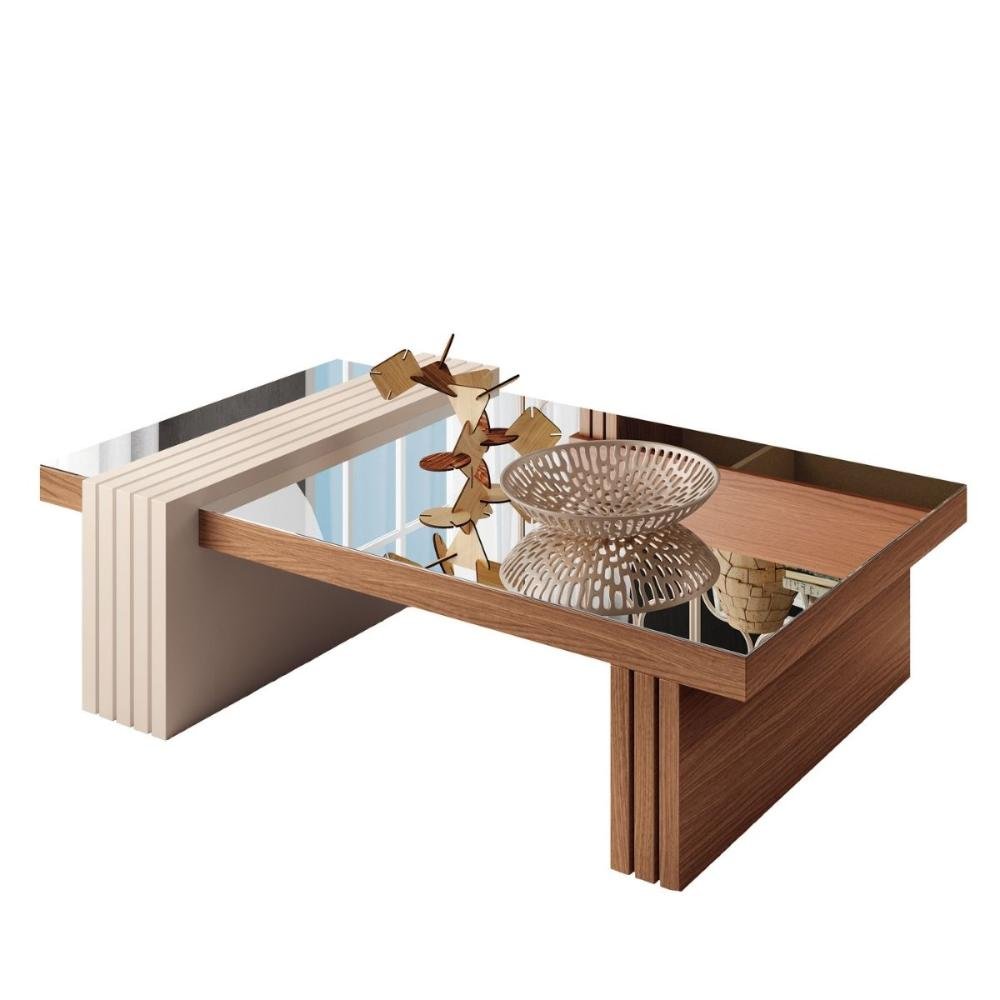 Mesa de Centro C/ Espelho, MDF Nature/Off White Zara | MadeiraMadeira