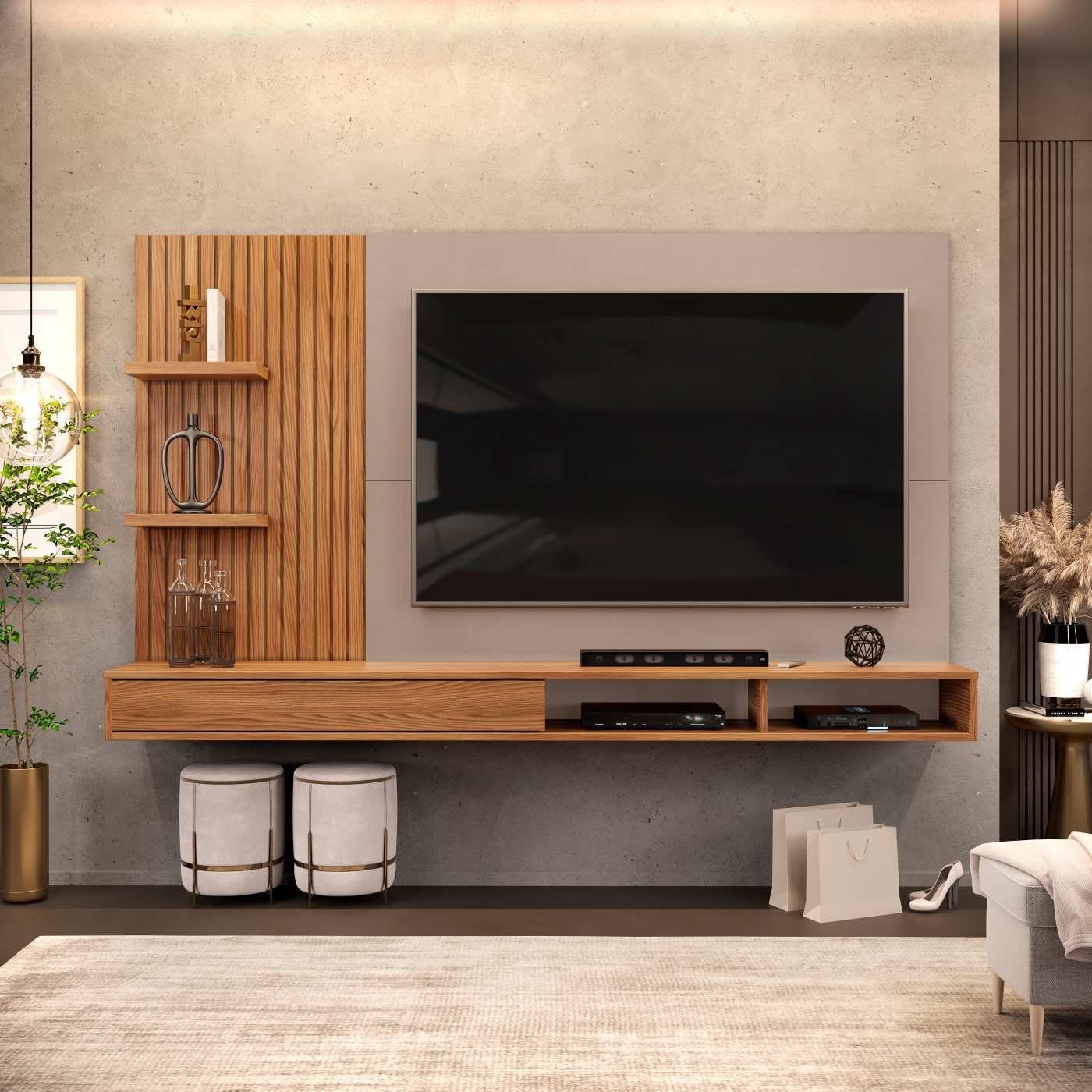 Painel para TV Bento - Carvalho Nobre/Griz | MadeiraMadeira