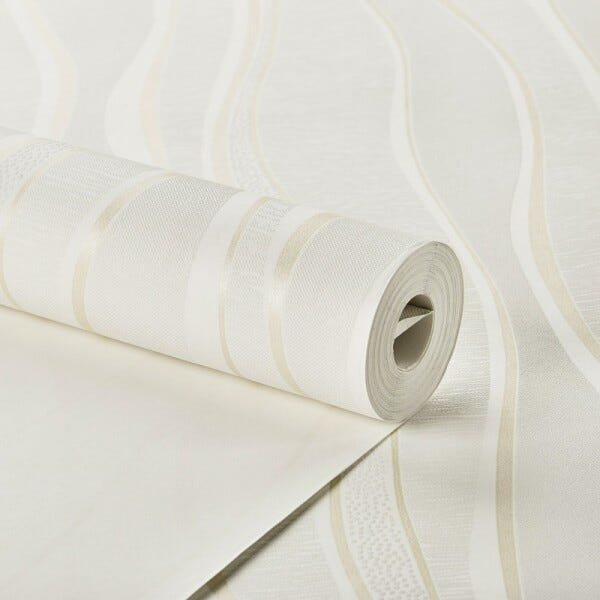 Papel de Parede Importado Listrado off White com Bege | MadeiraMadeira