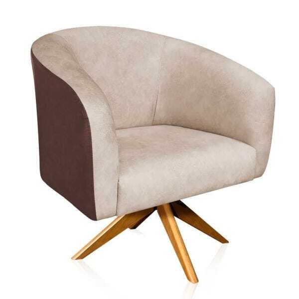Poltrona Giratória Stella Corano Marrom com Suede Bege Craquelado - D ...