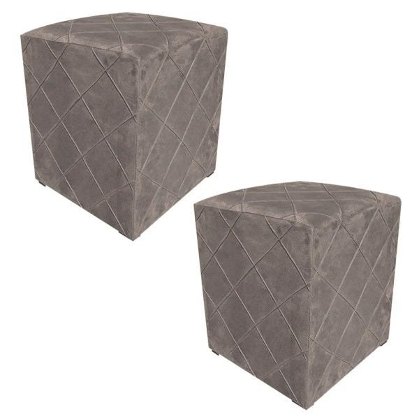 Kit 2 Puff Dado Quadrado Suede Tressê Bege | MadeiraMadeira