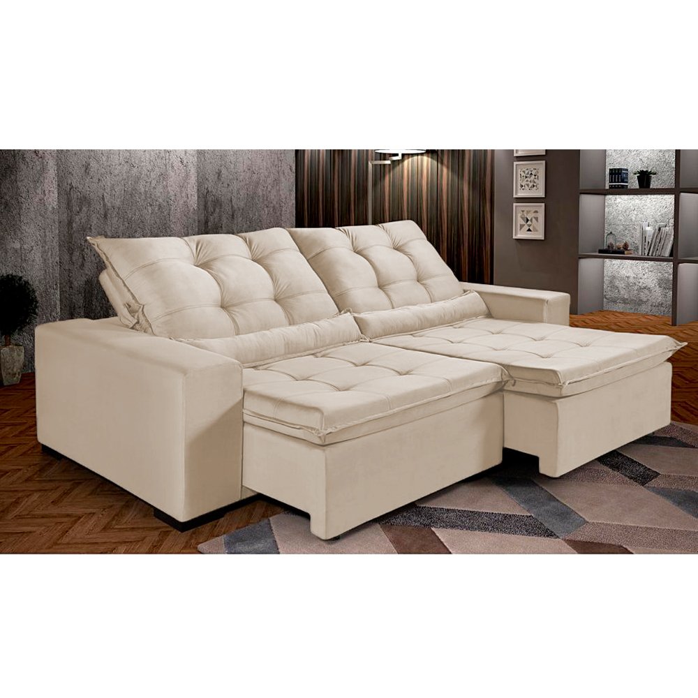 Sofá Berlim Retrátil e Reclinável 4 Lugares 2m Veludo Off White Cru ...