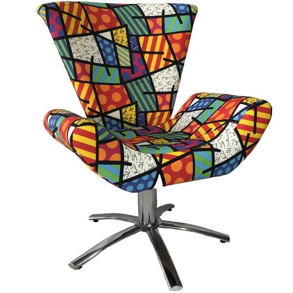 Poltrona Giratória Elegance Romero Britto RB1 Impermeável | MadeiraMadeira