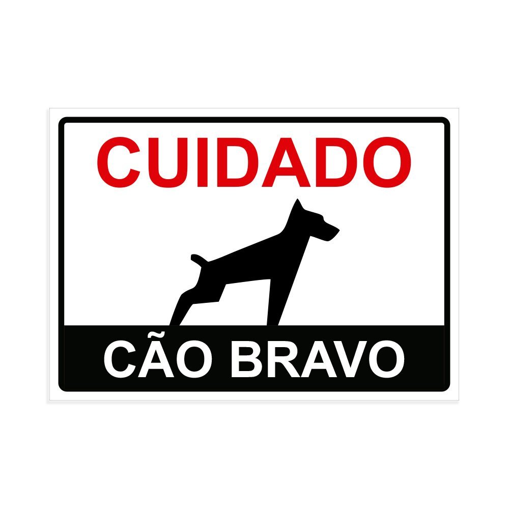 Placa de Sinalização Cuidado Cão Bravo | MadeiraMadeira