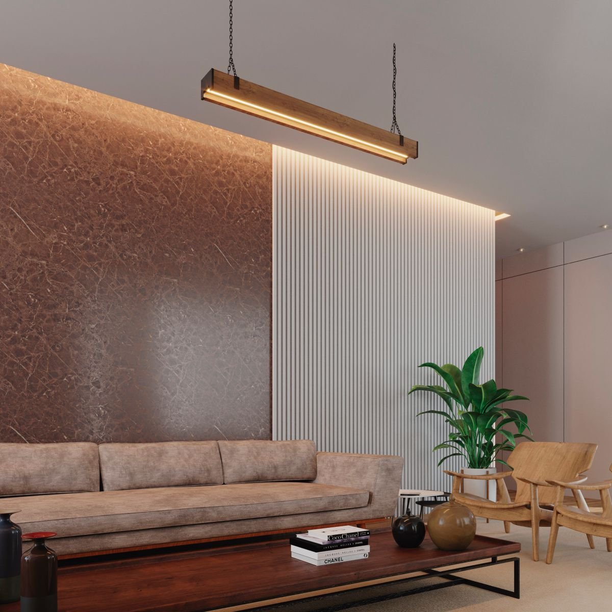 Luminária Pendente Led Arizona 36w Madeira Maciça Corrente 4000lm ...