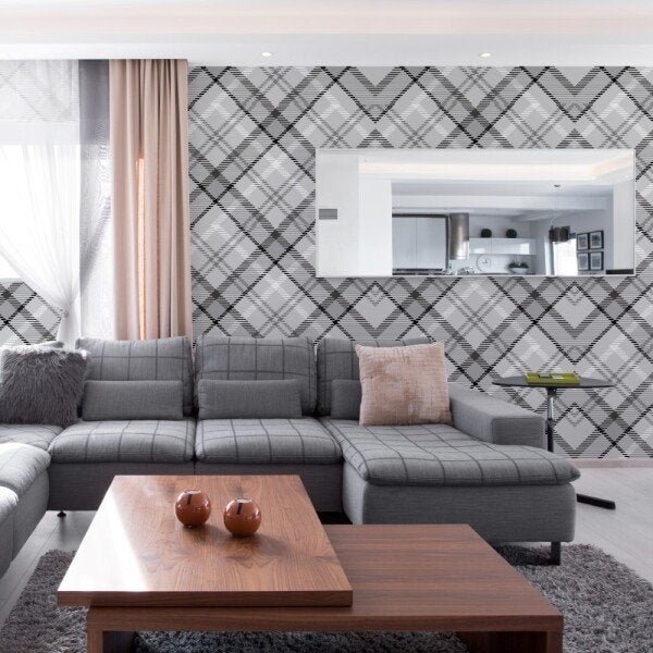 Papel de Parede Xadrez Cinza 300x95cm | MadeiraMadeira
