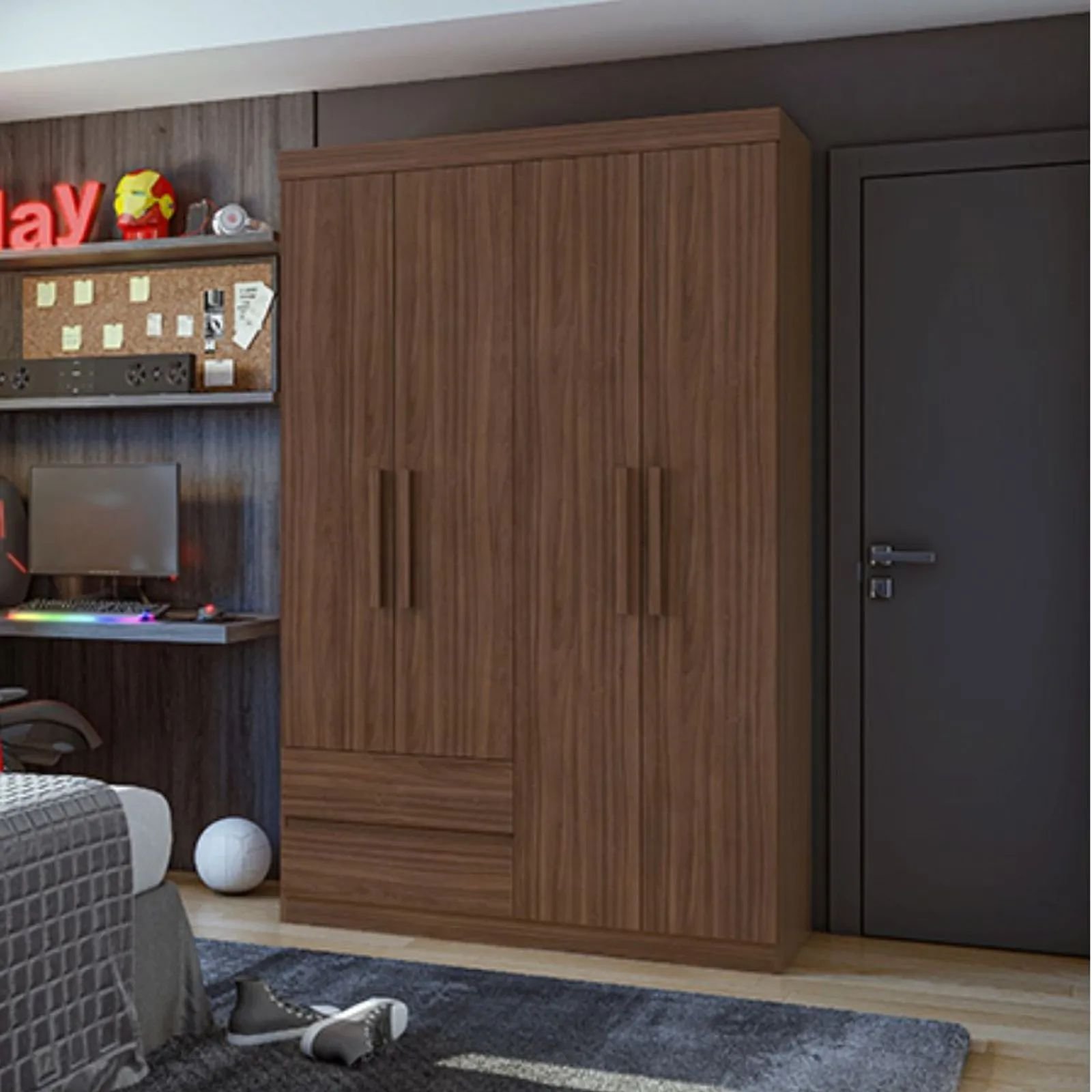 Guarda Roupa Solteiro 1,19m 4 Portas 2 Gavetas Zeus MobyCasa Moveis ...