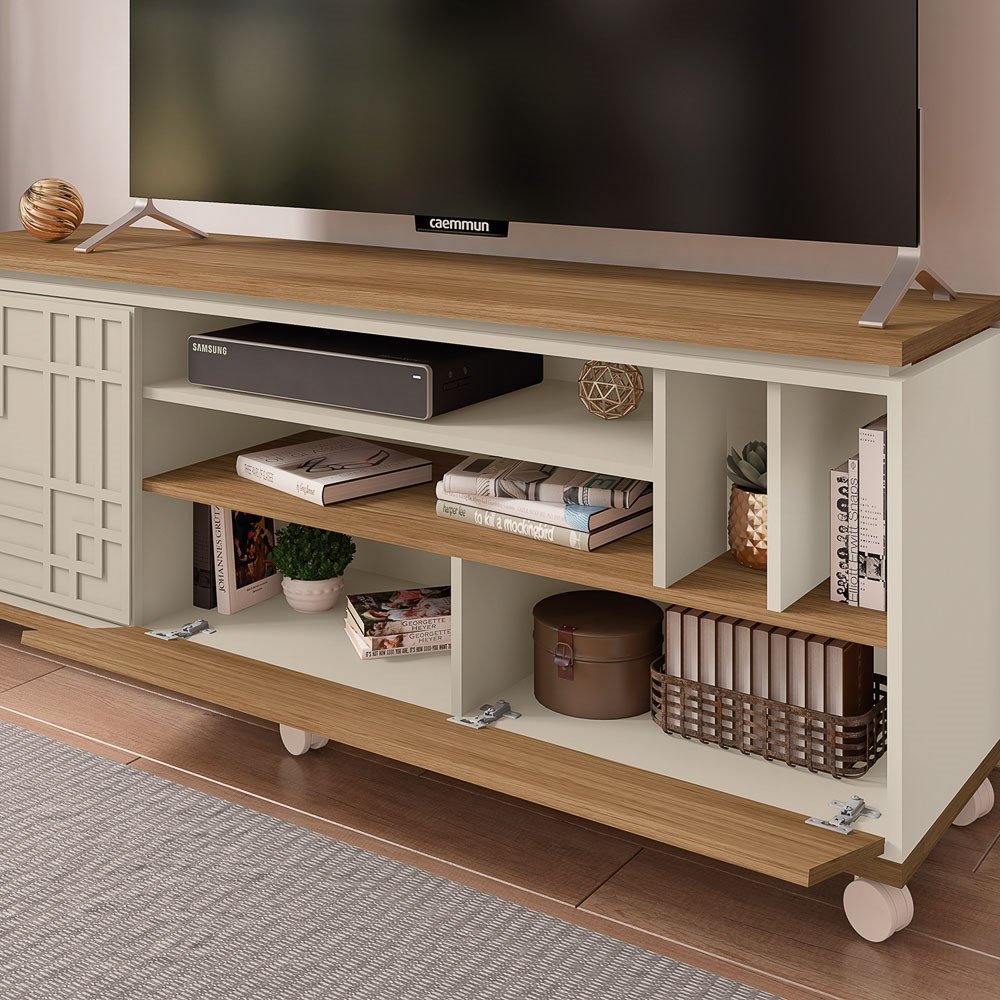 Rack Bancada Form Com Painel Múltiplus Para TV Até 55 Pol. Buriti/Off ...