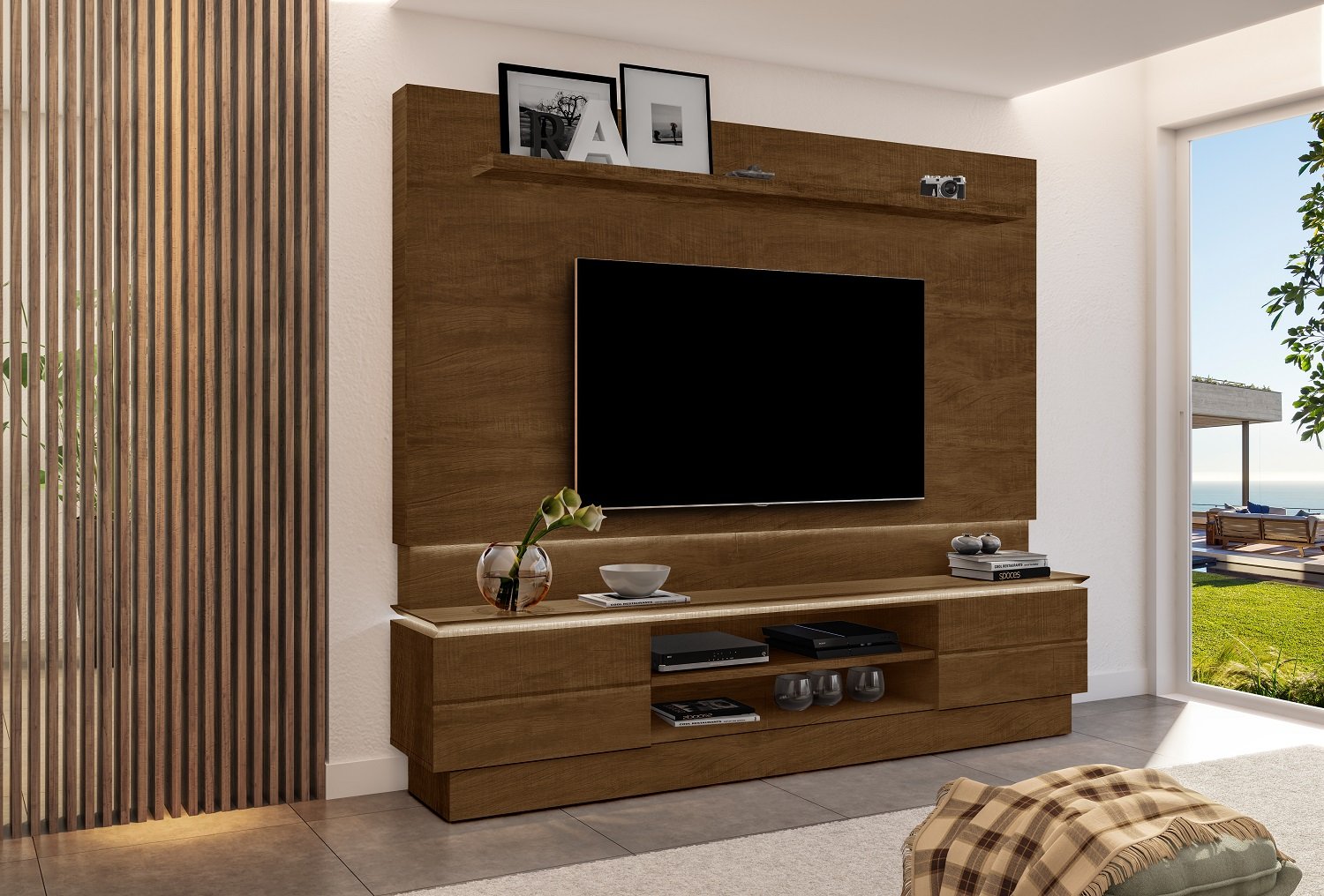 rack com painel para tv de 50 polegadas em mdf com led e 2 porta ...