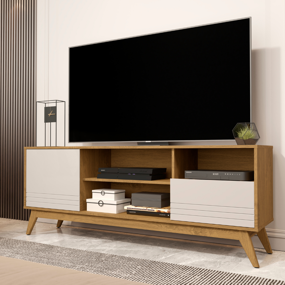 Rack Retro para TV 55 Pés Madeira 2 Portas Kairo Wood Anto:Cumaru ...