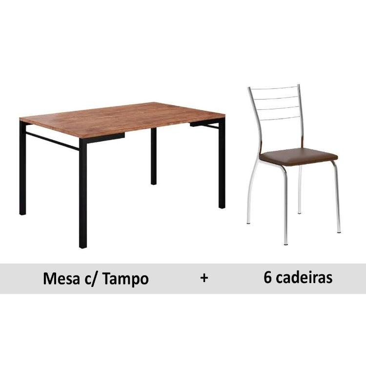 Mesa de Jantar 1526 c/ 6 Cads 1700 Preto/Cromado/Cacau | MadeiraMadeira