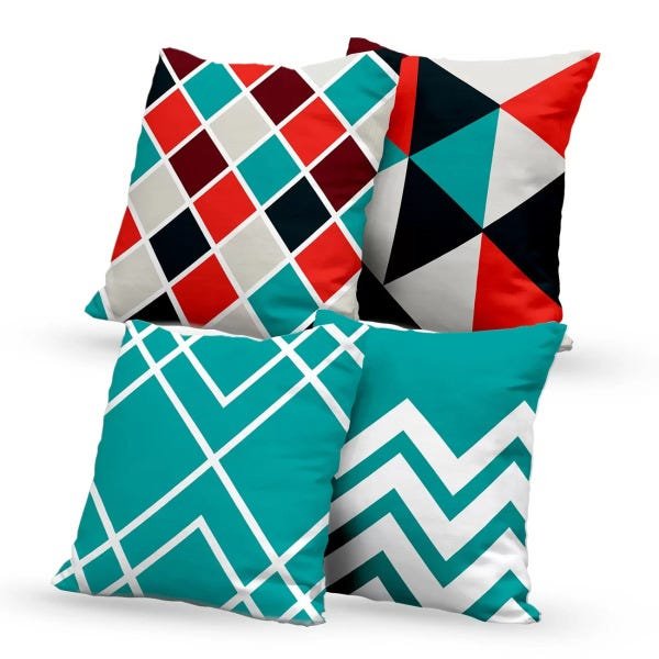 Kit 4 Almofadas Decorativas Geométricas Laranja e Verde | MadeiraMadeira