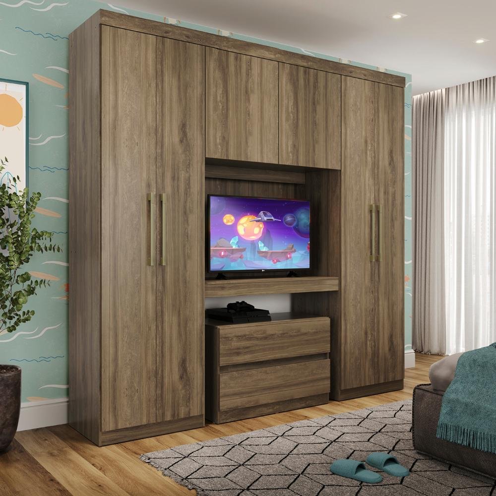 Guarda Roupa Infantil 6 Portas, 2 Gavetas, Painel de Tv 32 Polegadas e ...