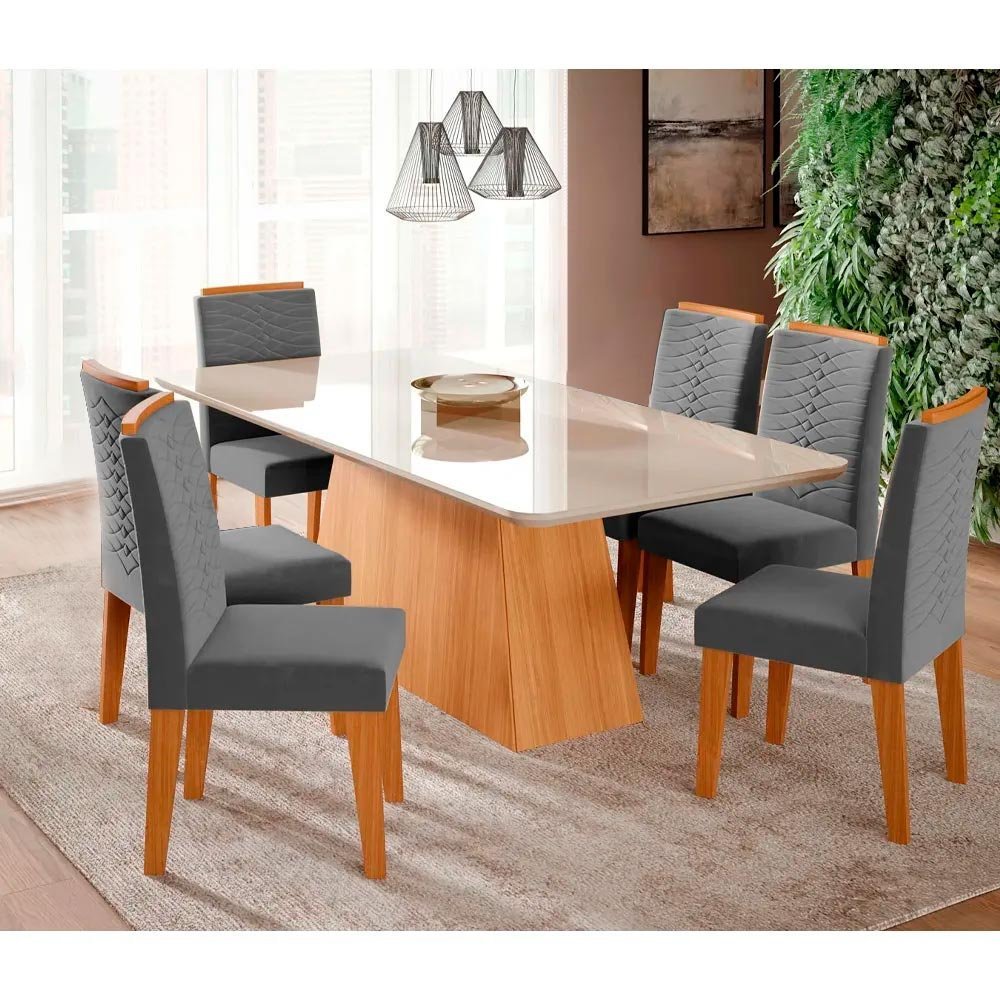 Conjunto Sala de Jantar Mesa Helena 210x100 cm e 6 Cadeiras Clarice ...