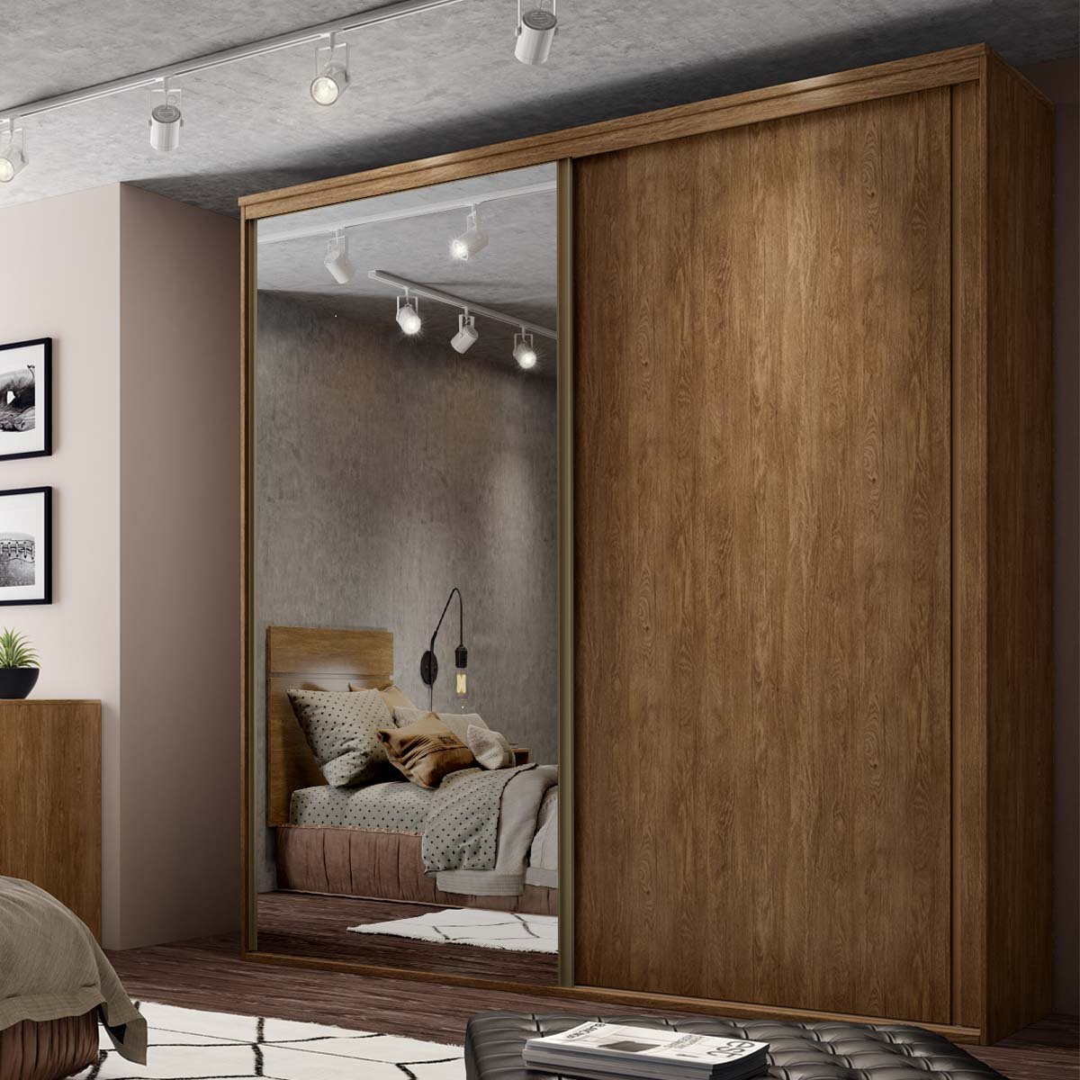 Guarda Roupa Casal 2 Portas 1 com Espelho 2,07 m MDF Inovatto Belmax | MadeiraMadeira