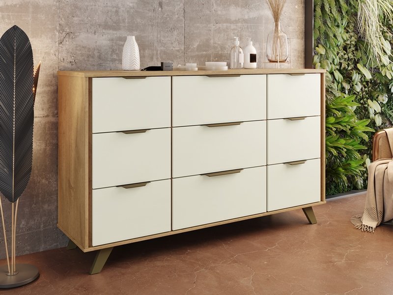 COMODA BUFFET OLIMPIA 9 GAV 100% MDF AMENDOA OFF WHITE | MadeiraMadeira
