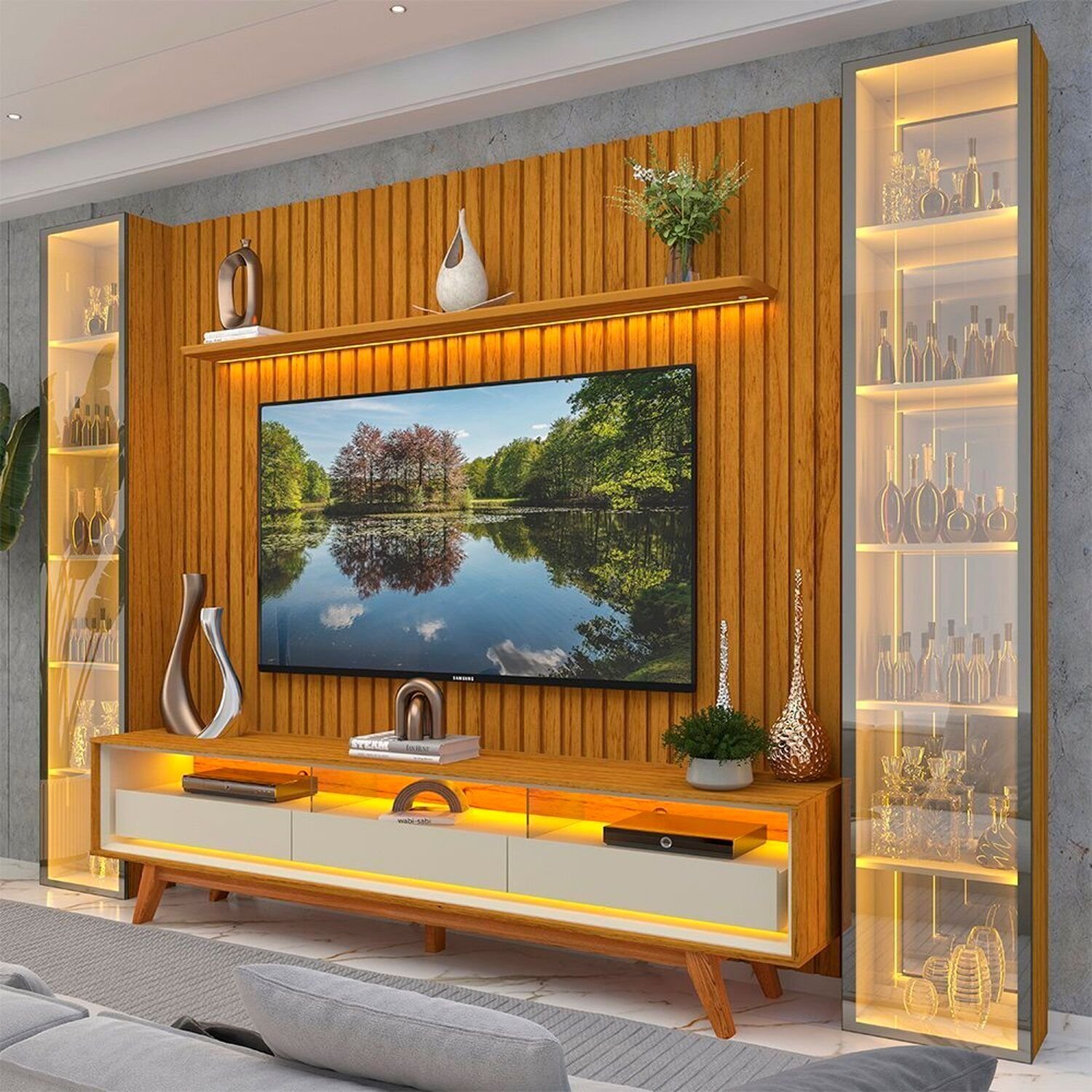Rack com Painel para Tv até 85" 3g2p Led/pés Mad/esp 304,8cm 100% Mdf ...
