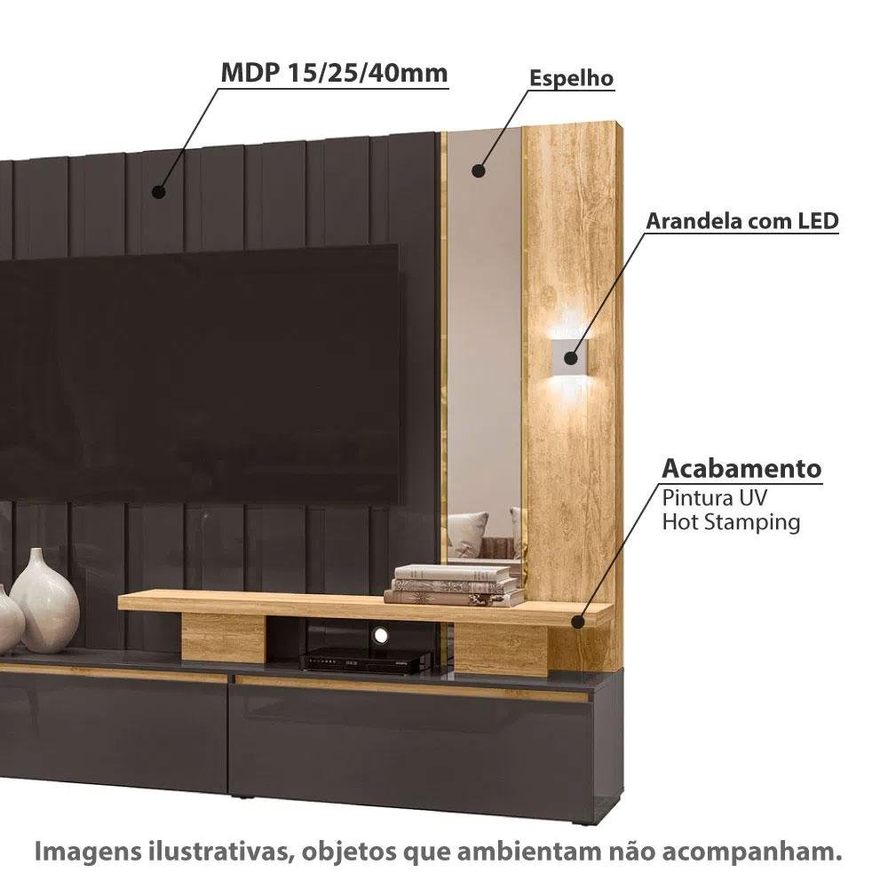 Rack com Painel Zeus para TV de 55 Pol Titânio Carvalho | MadeiraMadeira