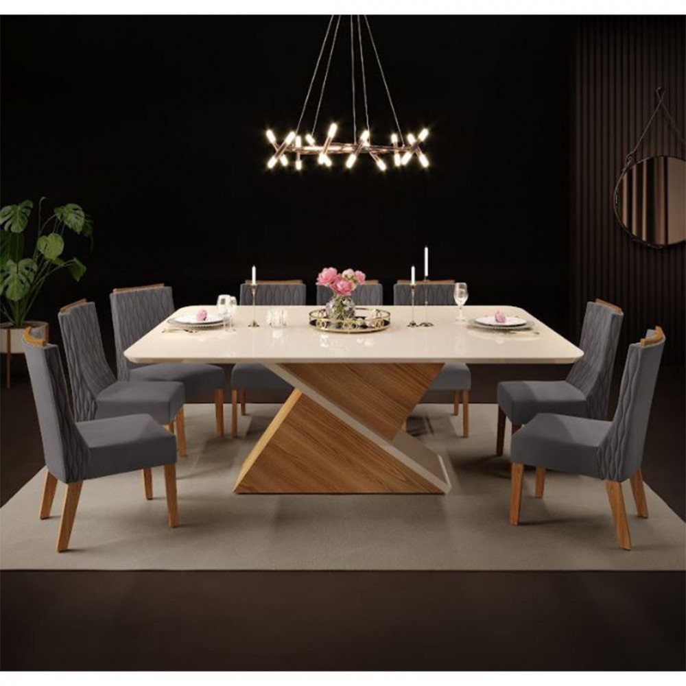 Mesa Zafira 8 Cadeiras Jade Dj Móveis Freijó Off Lunar | MadeiraMadeira