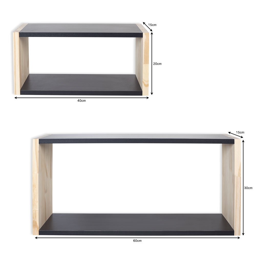 Kit 2 Nichos Retangular Decorativos Sala MDF Preto e Pinus 60 e 40cm ...