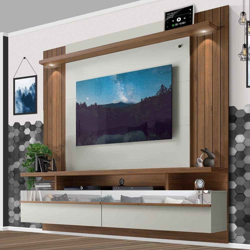 Rack para Sala com Painel e LED Nogueira Off White 2.0 Linea Brasil ...