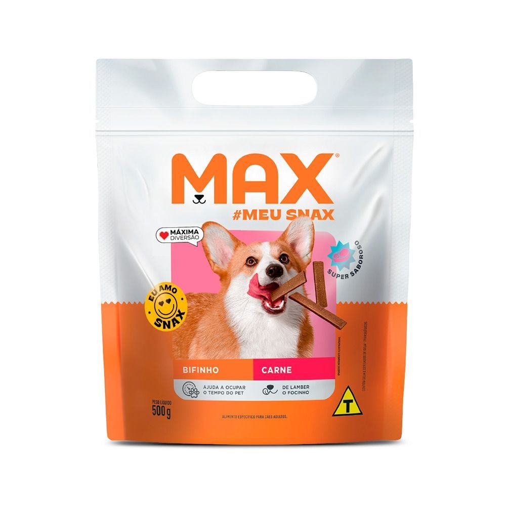 Max Snax Bifinho para Cães Adultos Sabor Carne 500g | MadeiraMadeira