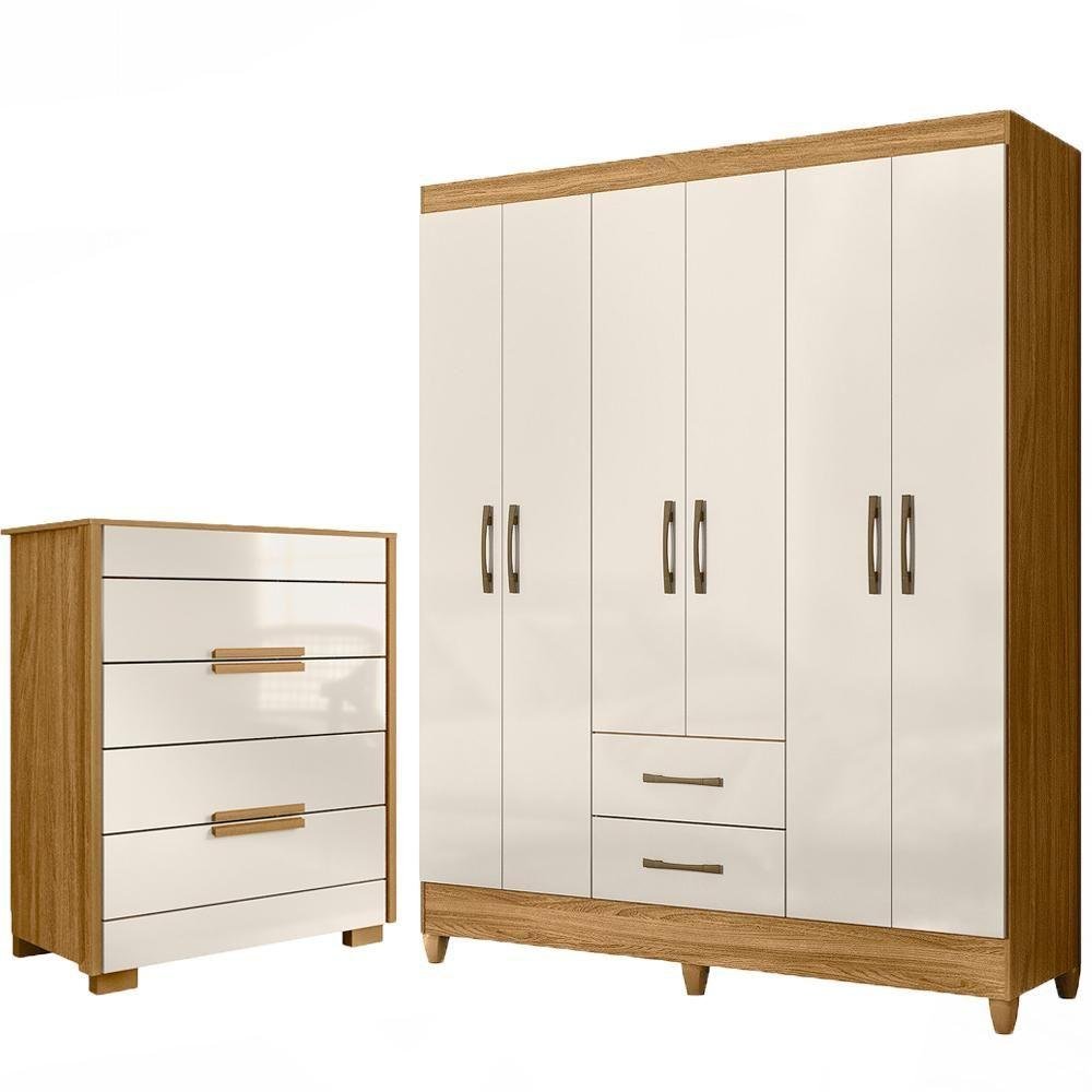 Kit Guarda Roupa Casal Panamá e Cômoda Dhara Freijó Off White ...