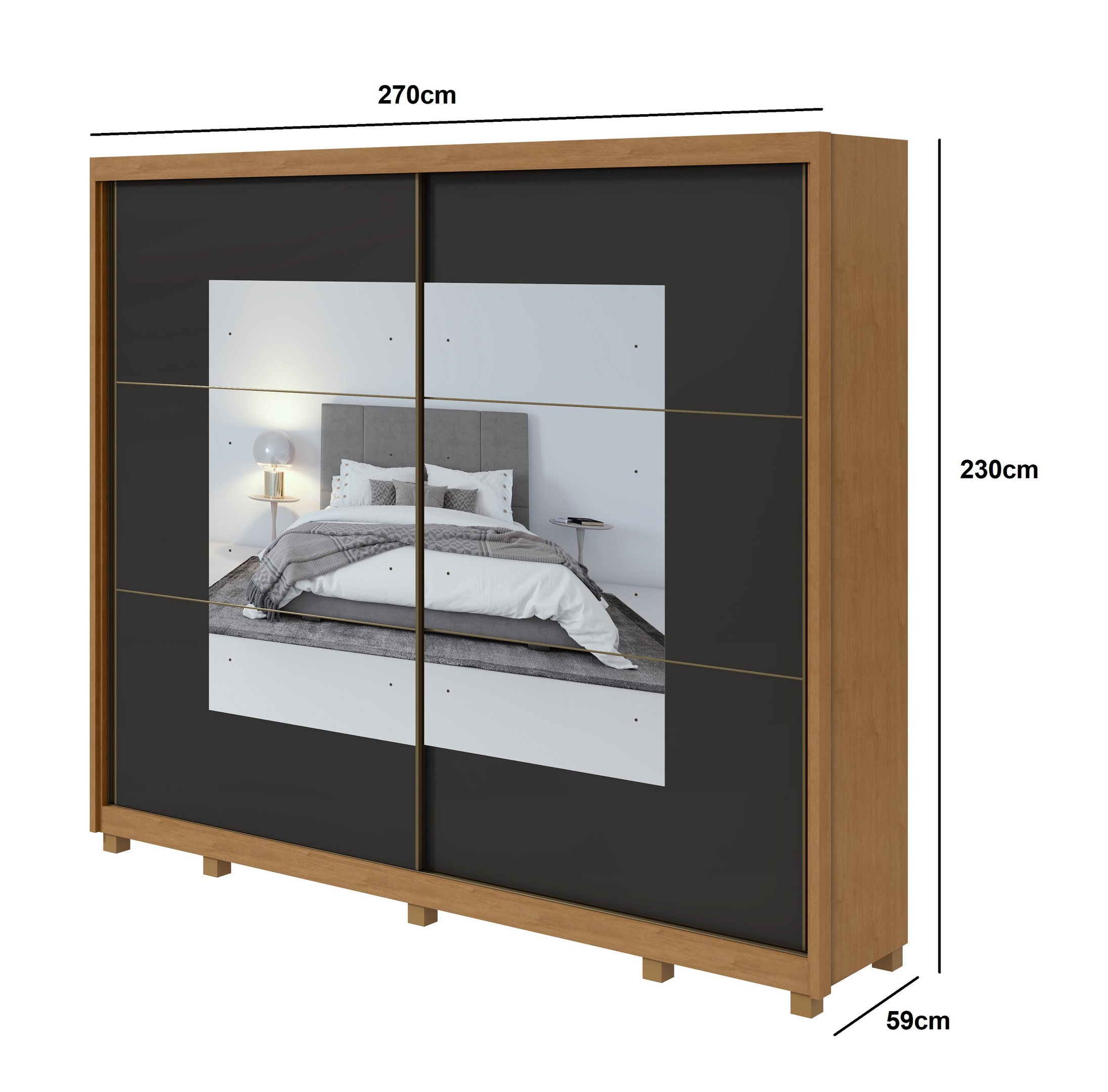 Guarda-Roupa Casal Toronto 2P Desliz c/ Espelho e Pés Amêndoa Clean ...