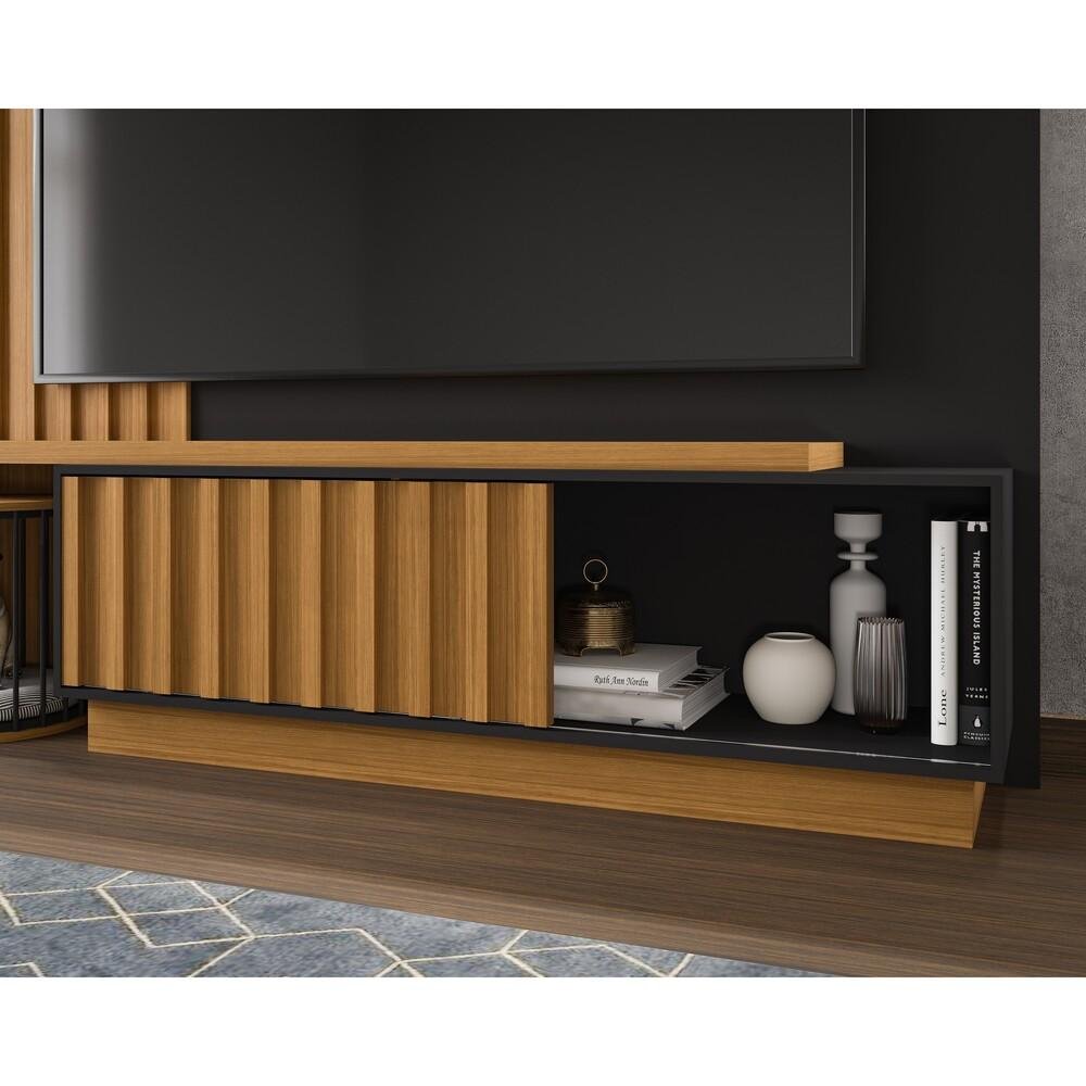 Painel Rack Home Para TV Sala Quarto 65 Polegadas MDF Ripado Marrom ...