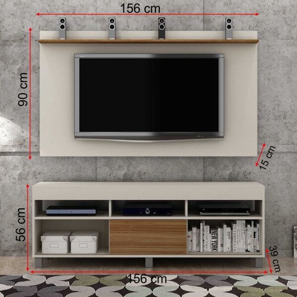 Rack com Painel Conquista para TV até 60 Polegadas Chf Móveis Cestaplus Off White/Carvalho ...