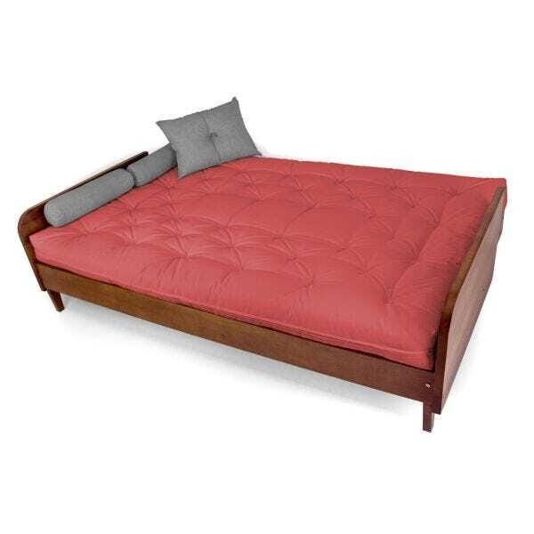 Sofá Cama Paris Sarja Goiaba Madeira Nobre Cor Imbuia | MadeiraMadeira